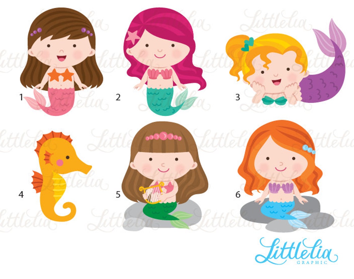 Mermaid Princess - Under the Sea Clipart - 15091 - Etsy UK