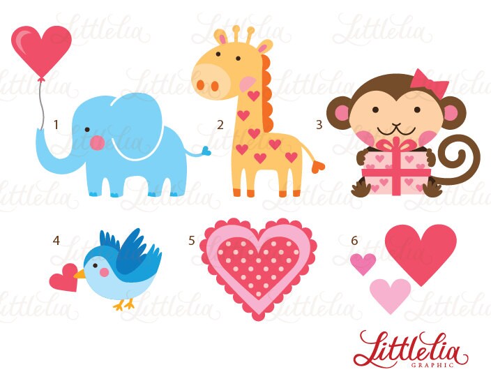 Animal Love Clipart Valentine Clipart Love Clipart 15002 - Etsy