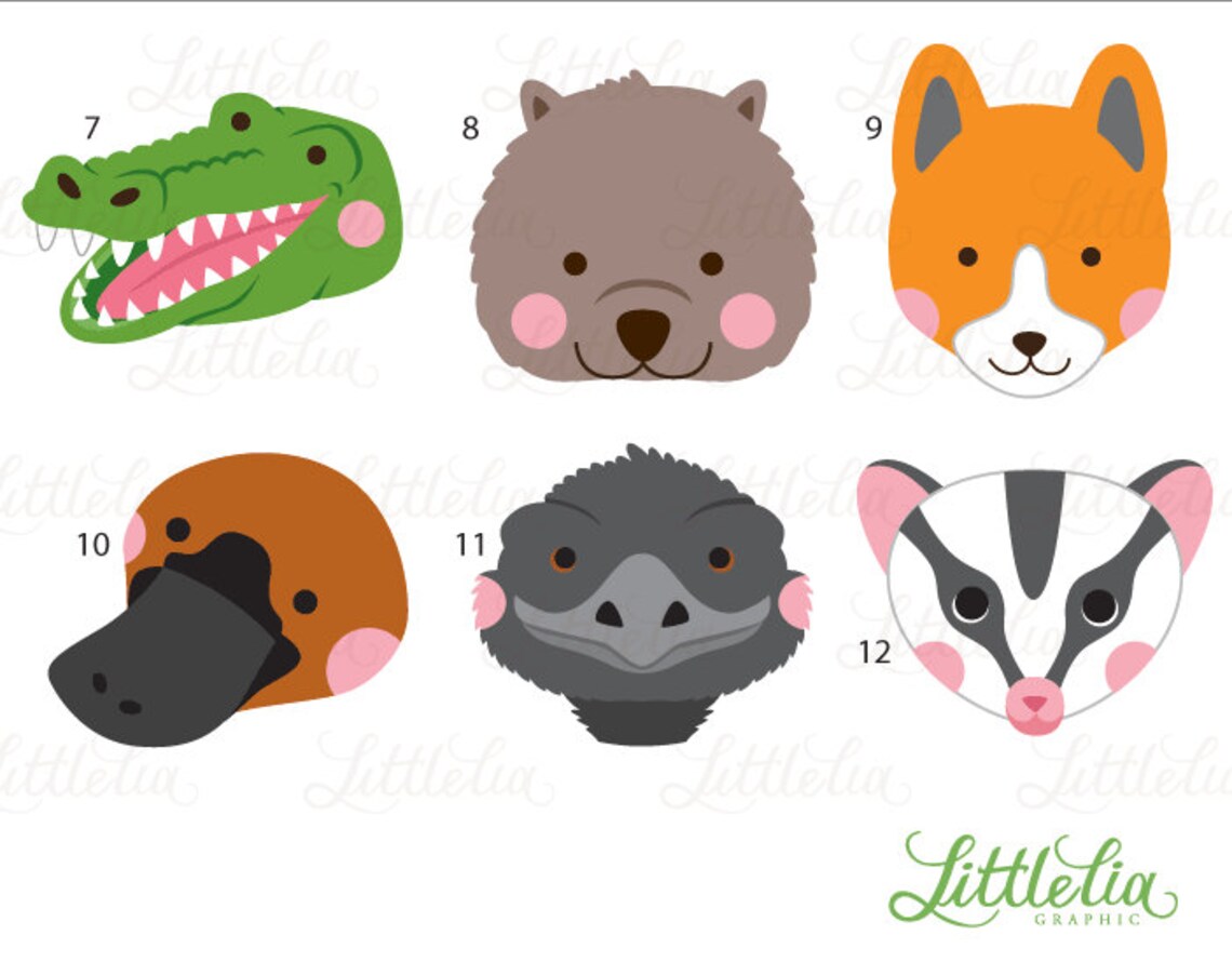 Australian animals head clipart Aussie animal face clipart | Etsy