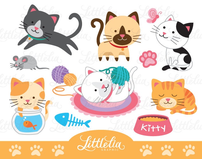 Lovely Cat Clipart - Cute Cat Clipart - Cat Lover Clipart - Etsy