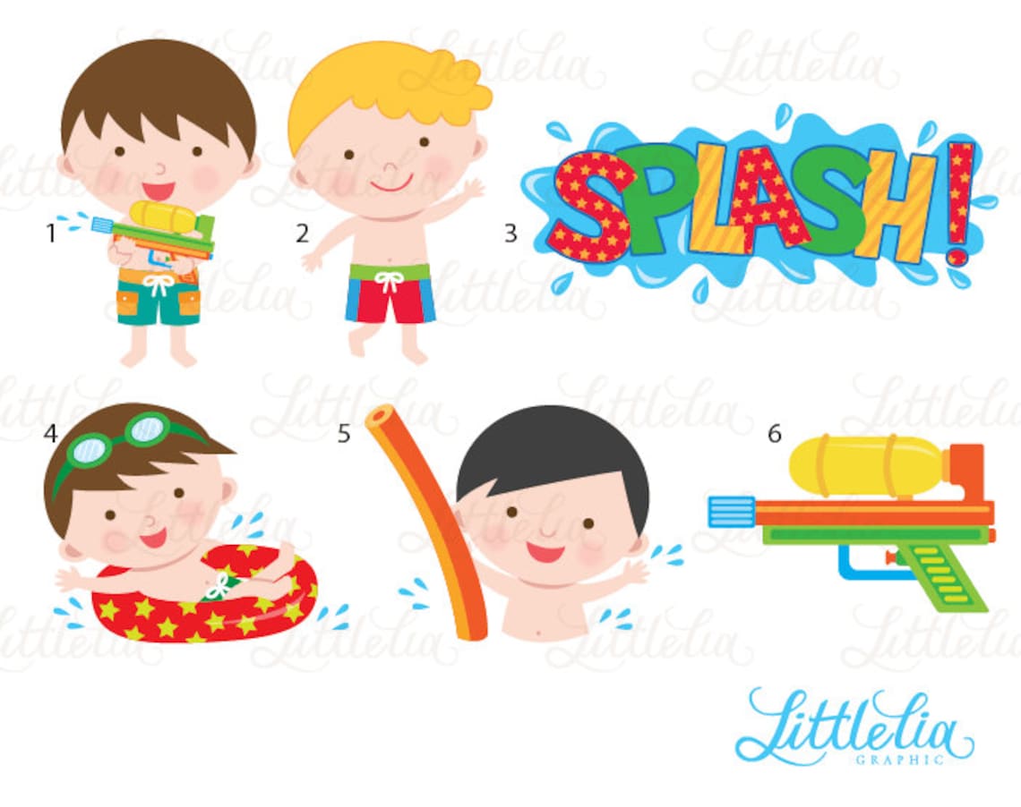 Boy Pool Party Clipart Pool Party Clipart Summer Clipart | Etsy