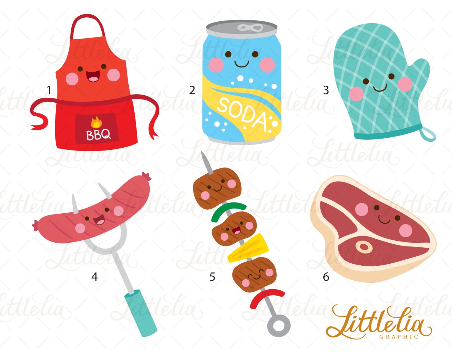 BBQ Kawaii Clipart - Barbecue Kawaii - 17020 - Etsy