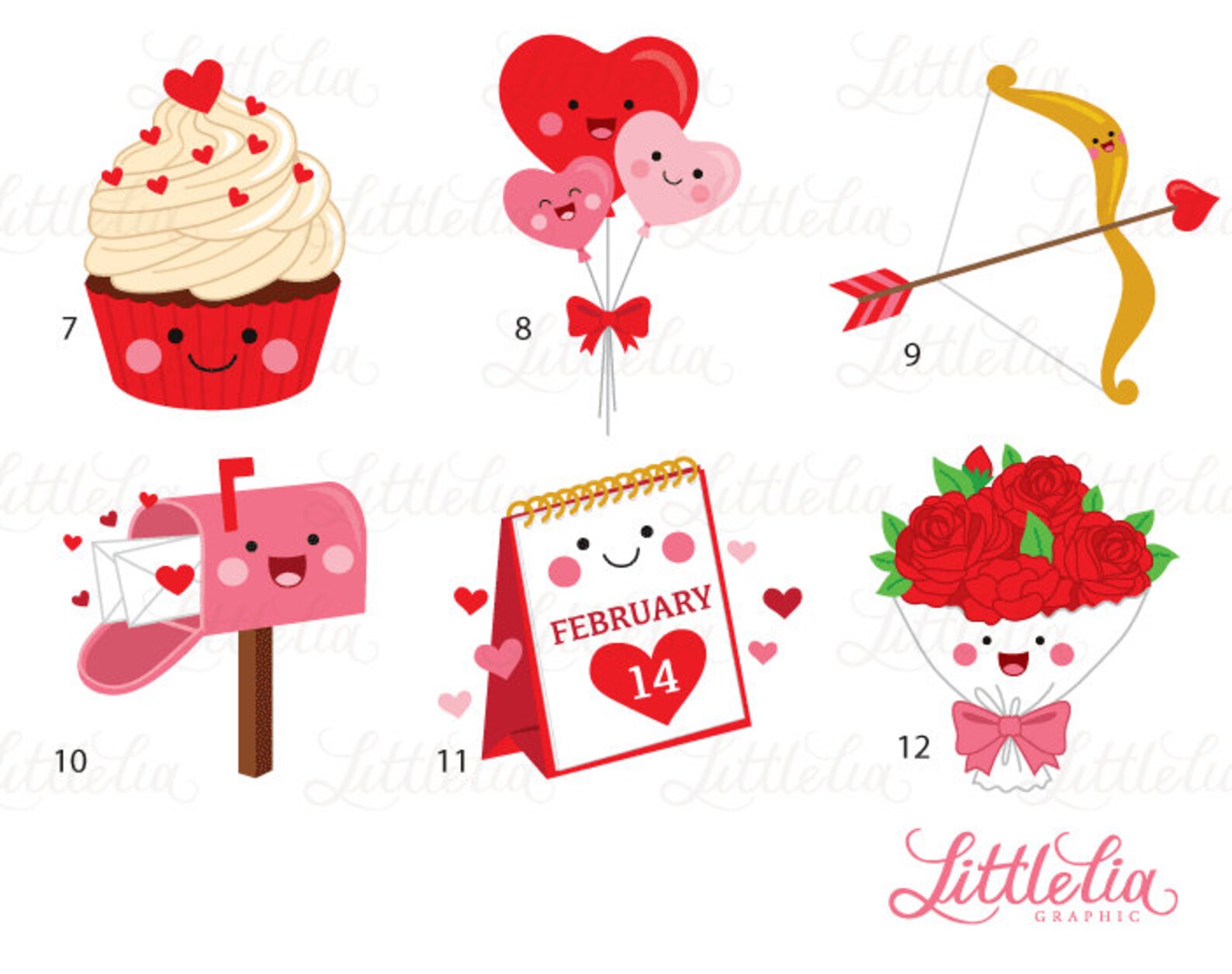Valentine Kawaii Love Kawaii Valentine Clipart 16096 | Etsy