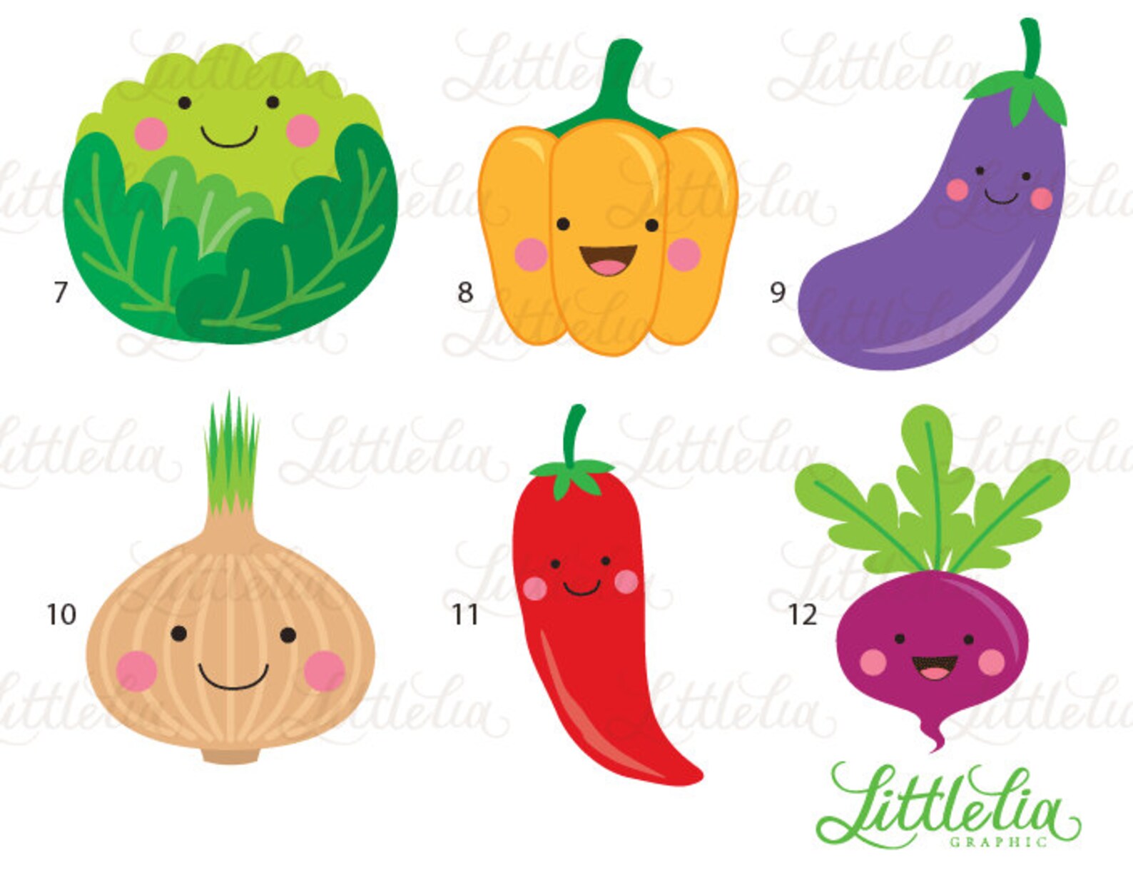Cute Vegetable Clipart Veggie Clipart 15063 - Etsy