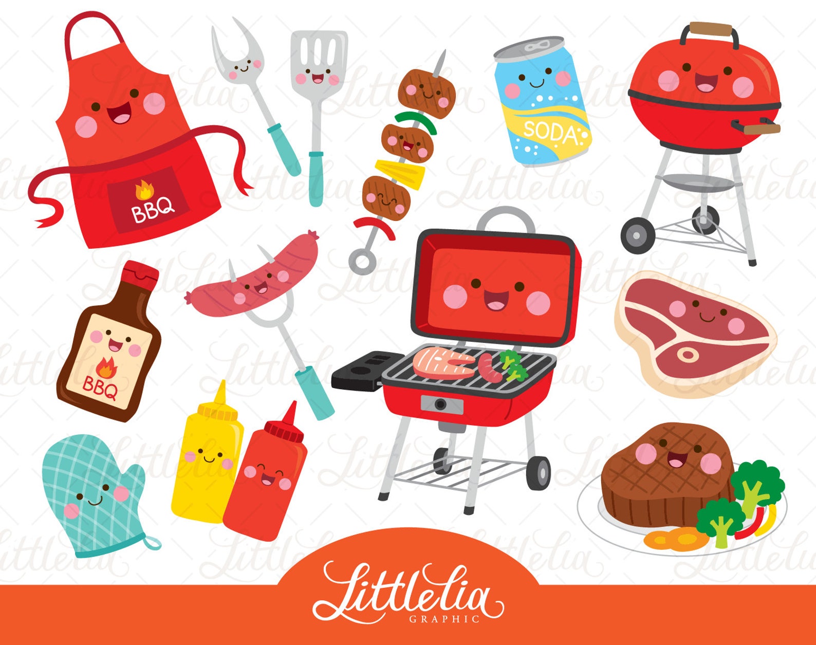 BBQ Kawaii Clipart - Barbecue Kawaii - 17020 - Etsy UK