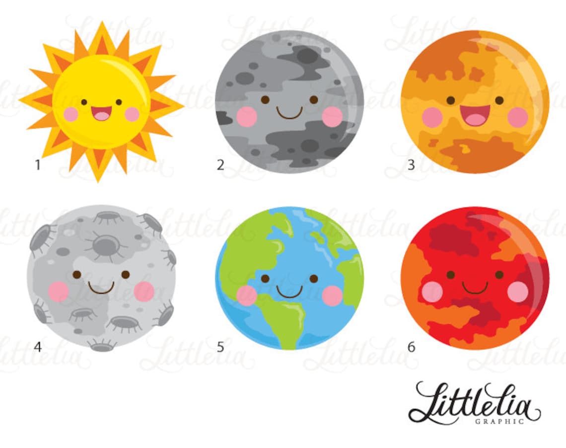 Solar System Kawaii Clipart - Space Clipart - 17007 - Etsy Canada