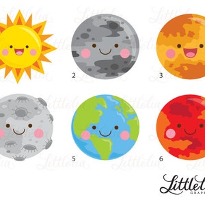 Solar System Kawaii Clipart - Space Clipart - 17007 - Etsy