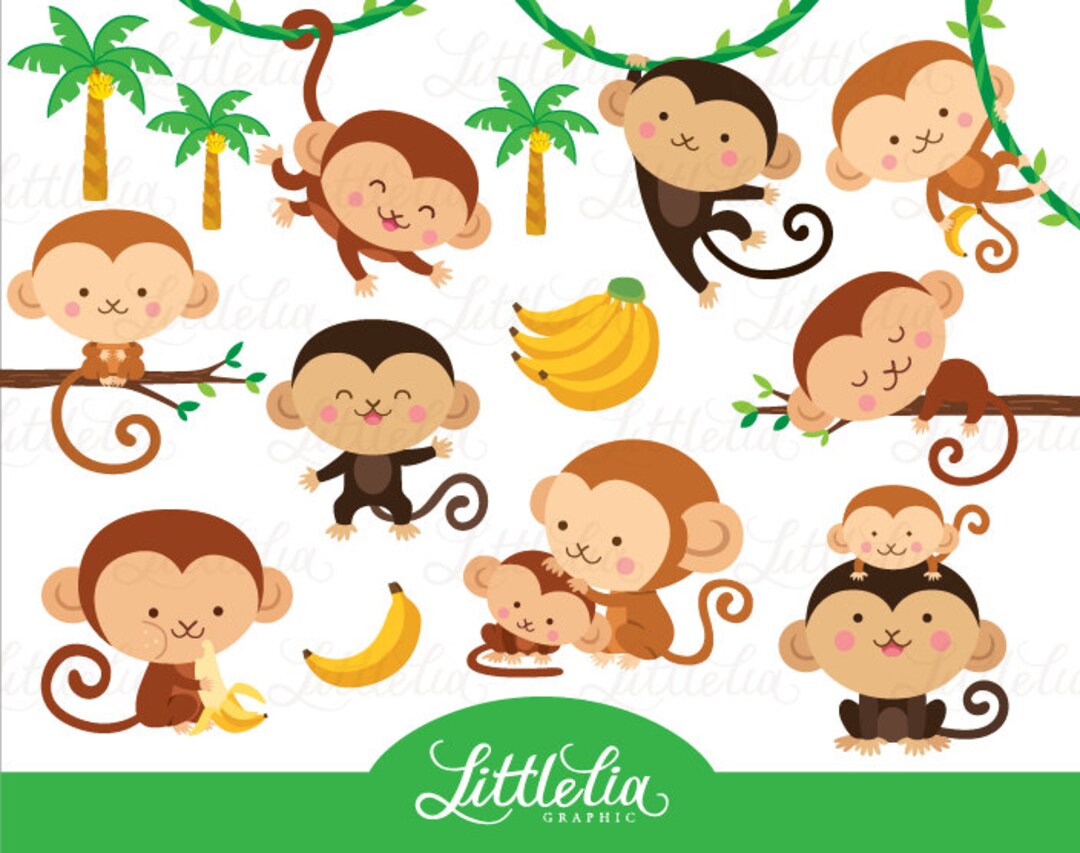 Monkey Cute Clipart - Jungle Clipart - 16018 - Etsy