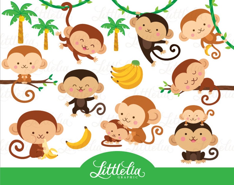 Monkey Cute Clipart Jungle Clipart 16018 - Etsy