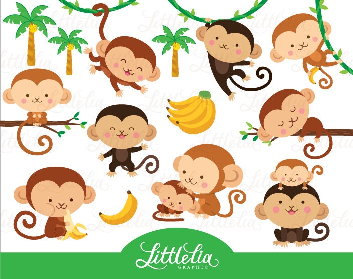 Monkey Cute Clipart Jungle Clipart 16018 - Etsy