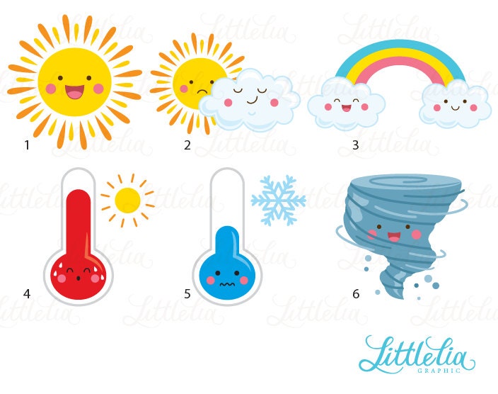 Weather kawaii clipart cute weather clipart 16036 | Etsy