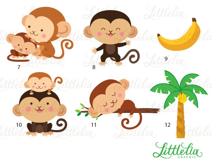Monkey Cute Clipart Jungle Clipart 16018 - Etsy