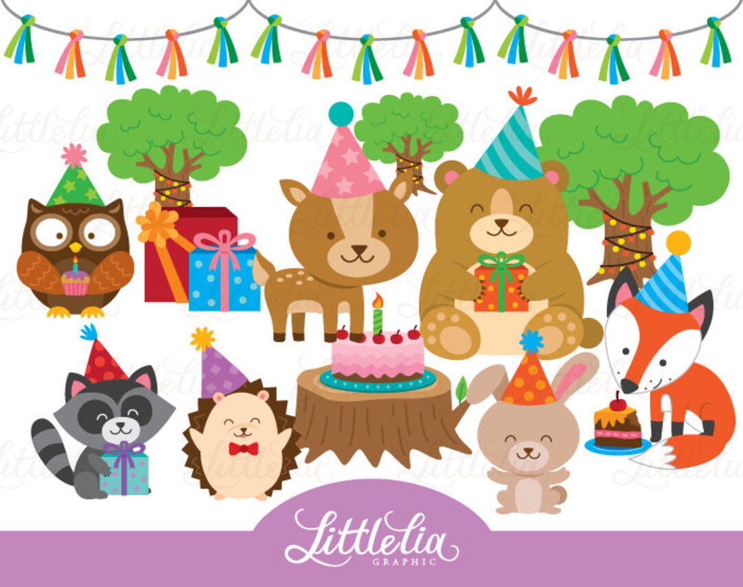 Woodland Birthday Clipart - Woodland Party - 16006 - Etsy