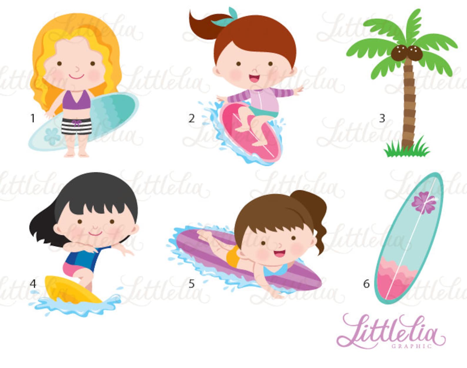 Surfer girls clipart beach clipart 16022 | Etsy