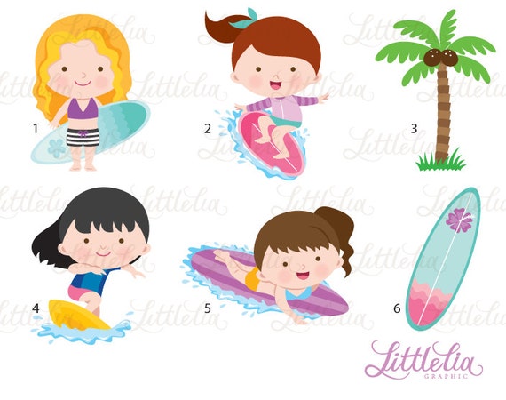 Girl Surfer Clipart