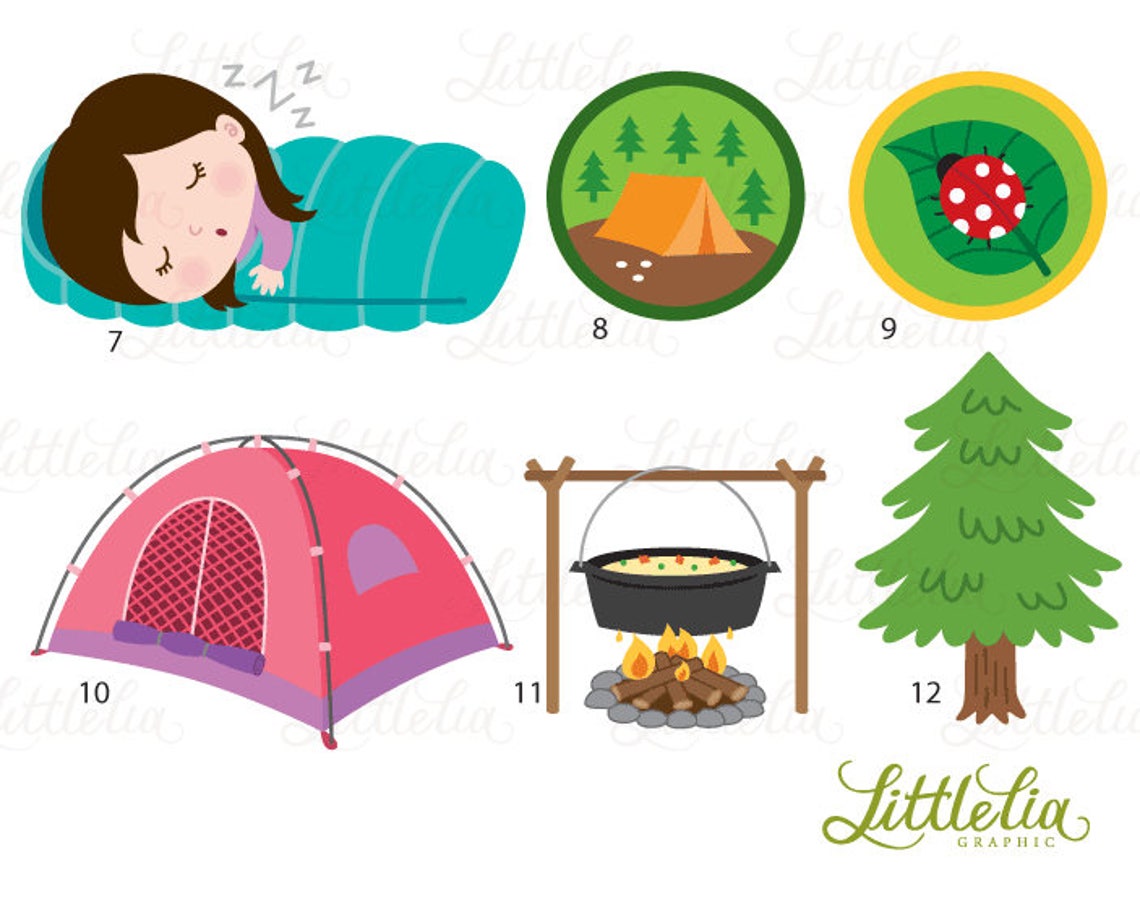 Girls scout camping camping clipart 17032 | Etsy
