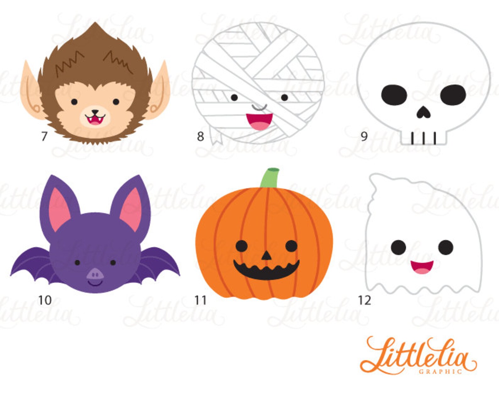 Halloween Cute Faces Halloween Clipart 16059 - Etsy