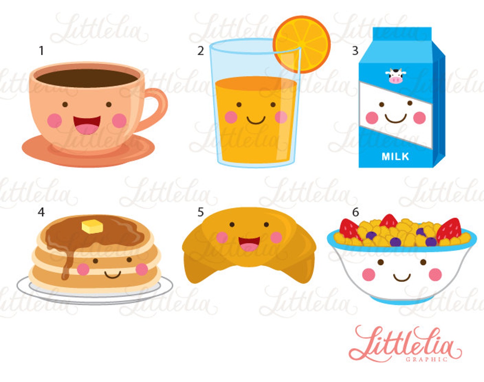 Breakfast Cute Clipart Kawaii Clipart 15095 - Etsy
