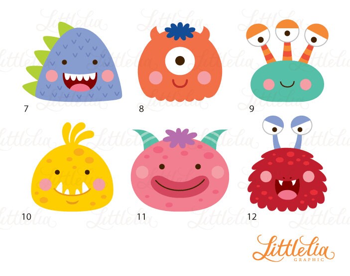 Monster Face Clipart Monster Head Clipart 17015 - Etsy