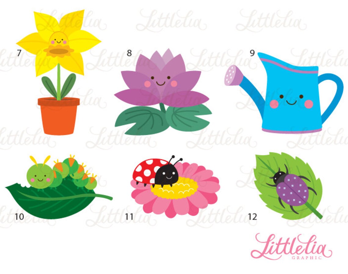 Flower clipart Garden clipart kawaii flower 16020 | Etsy