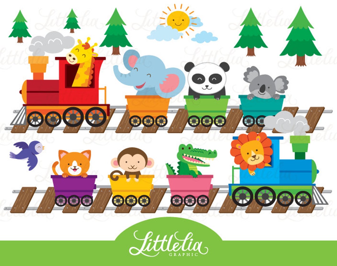Animal Zoo Train - Animal Train Clipart - 16016 - Etsy
