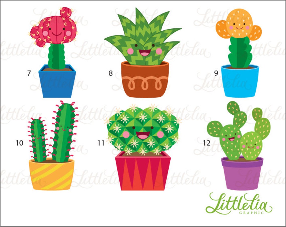 Cactus Clipart Cute Cactus Succulent 15065 - Etsy