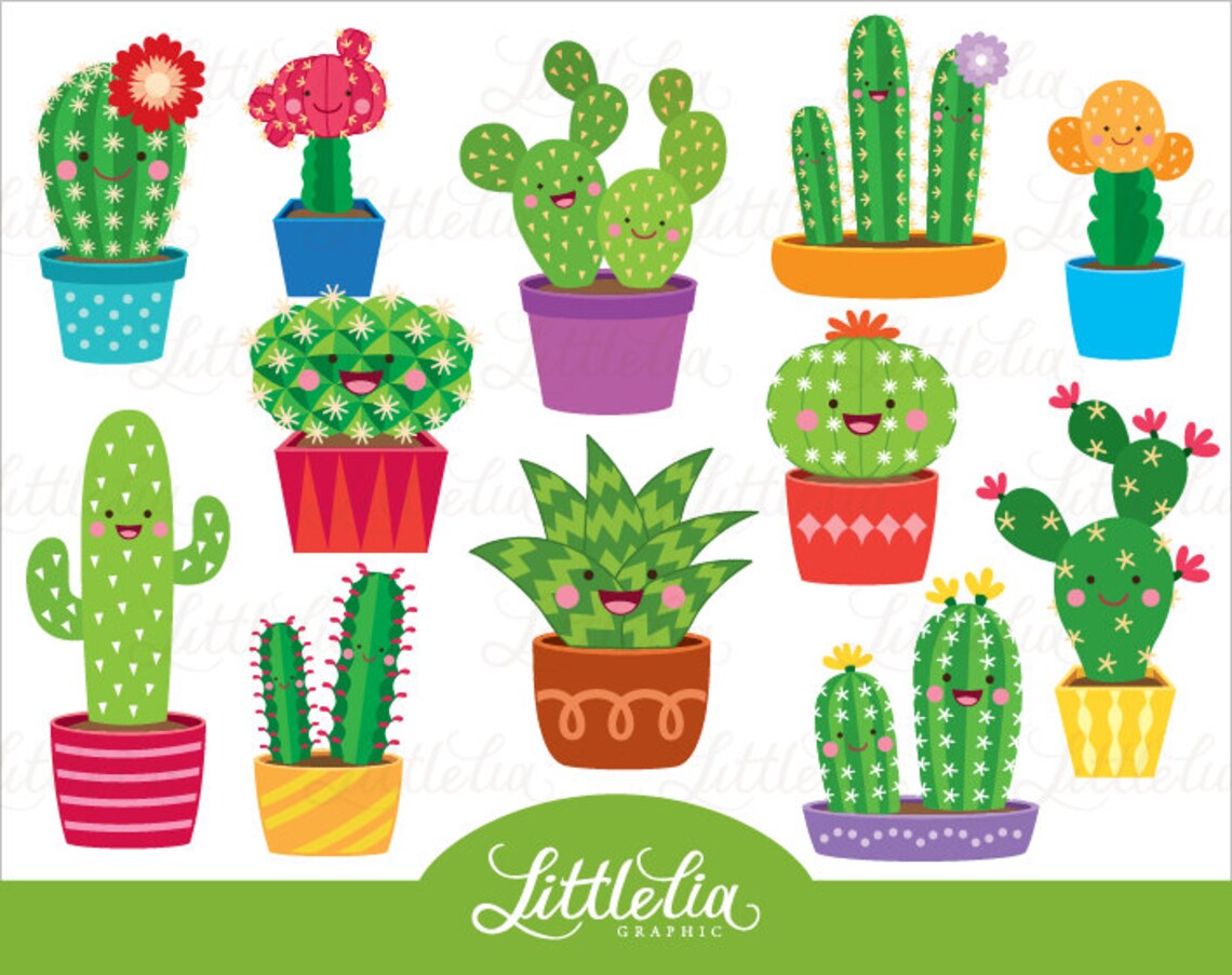 Cactus Clipart Cute Cactus Succulent 15065 - Etsy