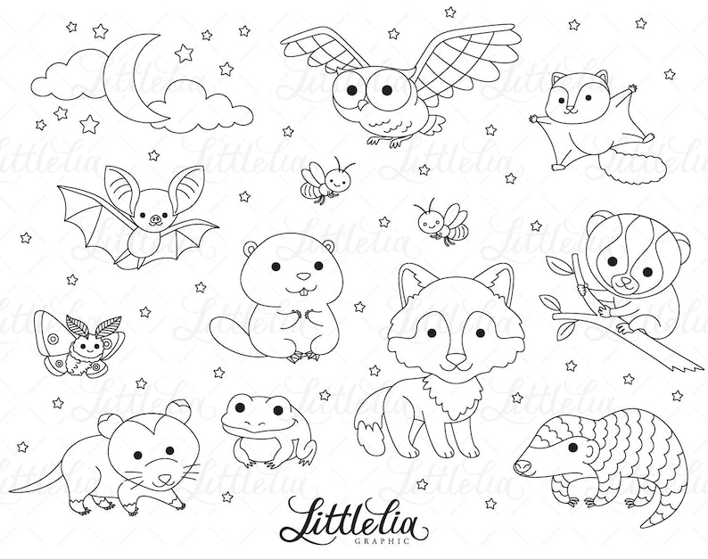 Nocturnal Animal Night Animal Clipart 22005 | Etsy