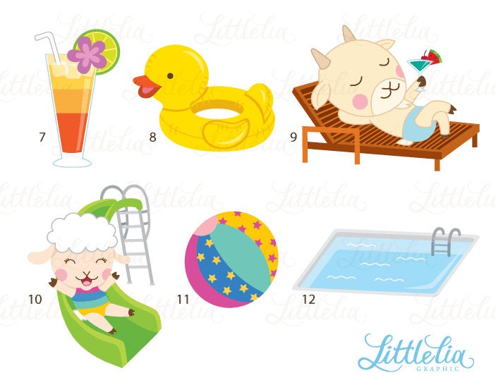 Farm Animal Pool Clipart - Summer Clipart - Pool Clipart - 17027 - Etsy UK