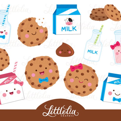 Milk and Cookies Clipart Kawaii Food Clipart 16033 - Etsy