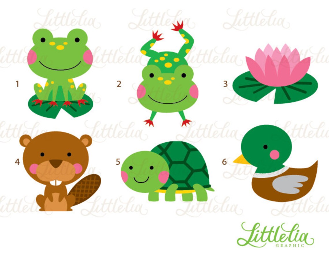 Pond Friend Clipart Frog and Turtle Clipart Pond Animal - Etsy