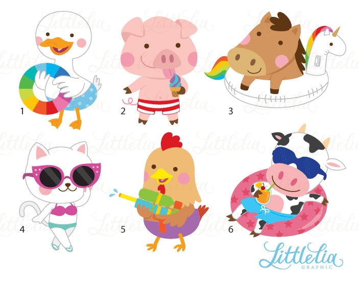 Farm Animal Pool Clipart - Summer Clipart - Pool Clipart - 17027 - Etsy UK
