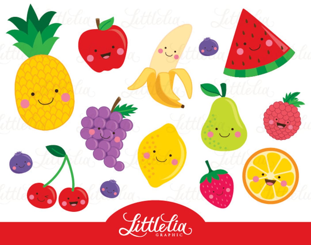 Fruit Clipart - Cute Fruit Clipart - 15064 - Etsy UK