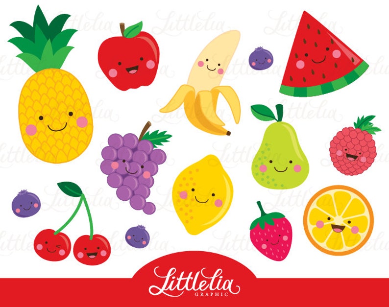 Fruit Clipart - Cute Fruit Clipart - 15064 - Etsy