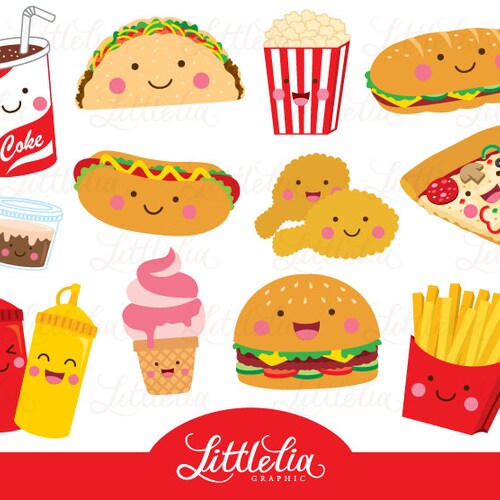 Fast Food Clipart Food Clipart Cute Food 15096 - Etsy