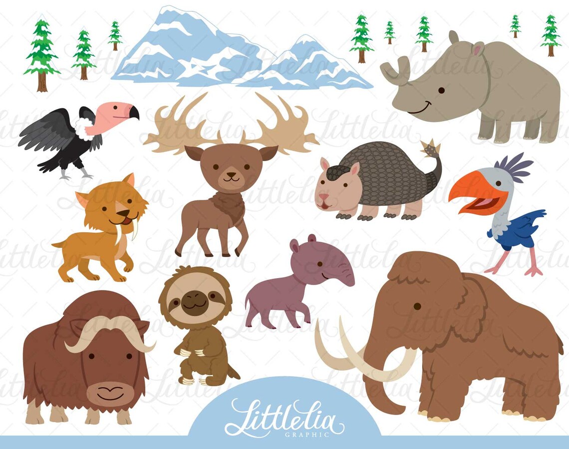 Ice Age Animal Clipart Snow Animal 22002 including Black - Etsy