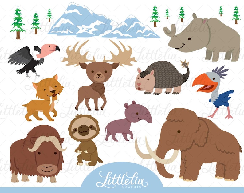 Ice Age Animal Clipart Snow Animal 22002 including Black - Etsy