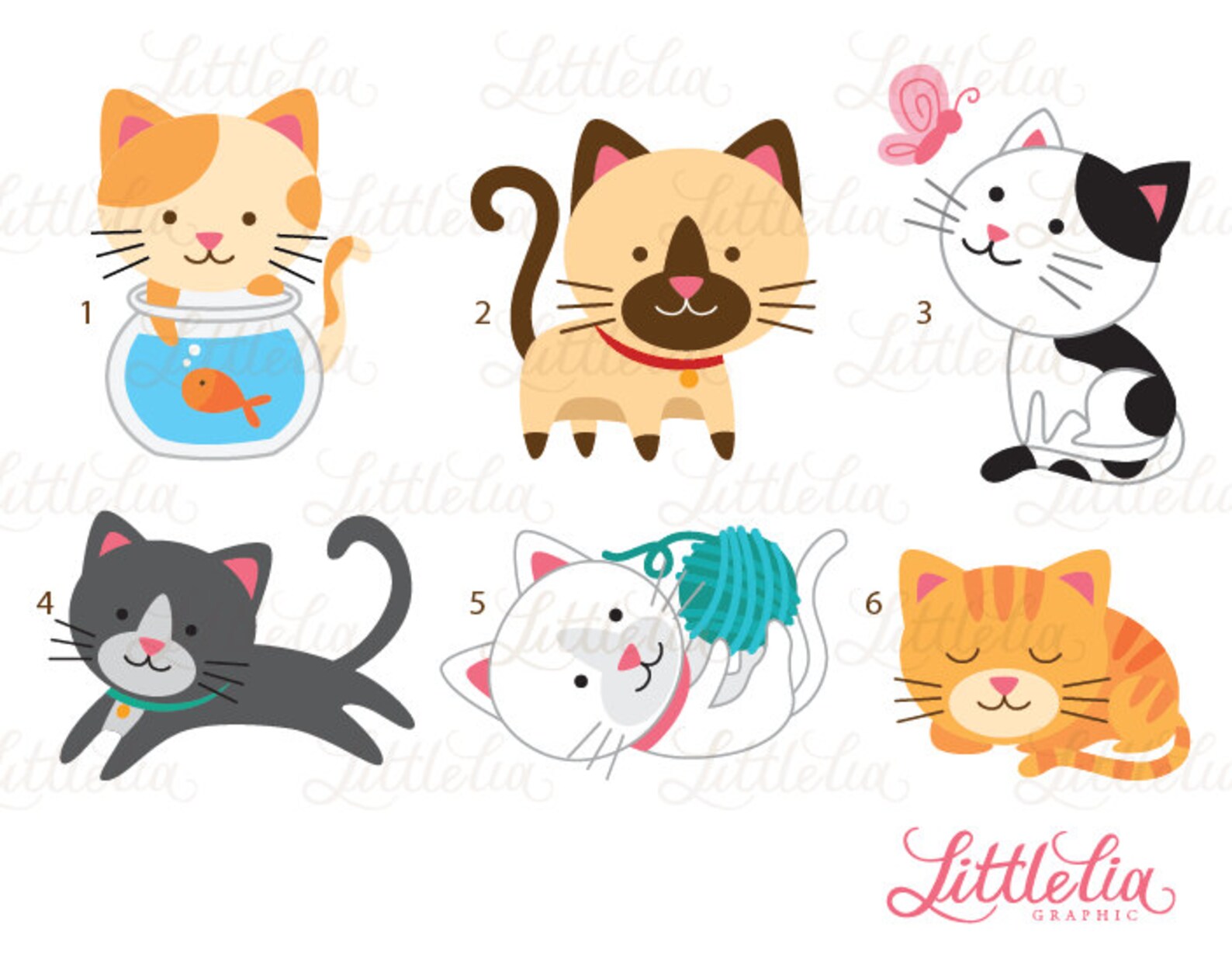 Lovely Cat Clipart Cute Cat Clipart Cat Lover Clipart - Etsy