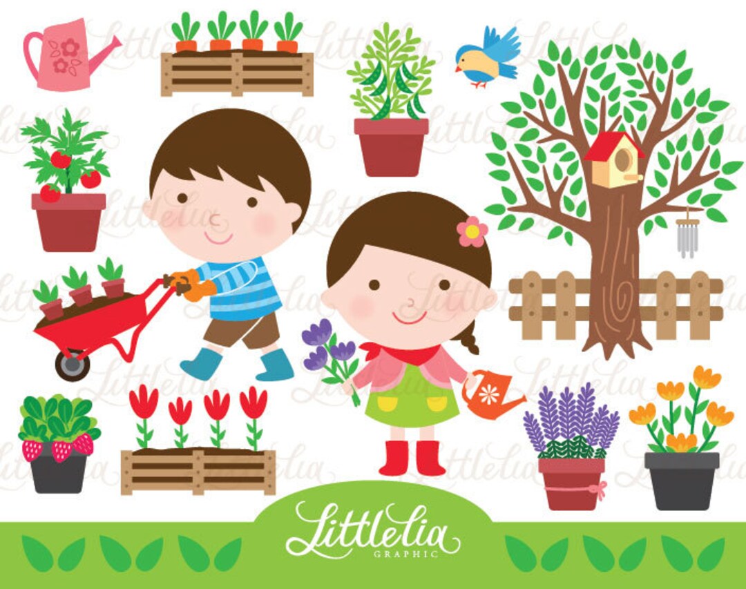 Flowery Garden Clipart - 14036 Instant Download - Etsy