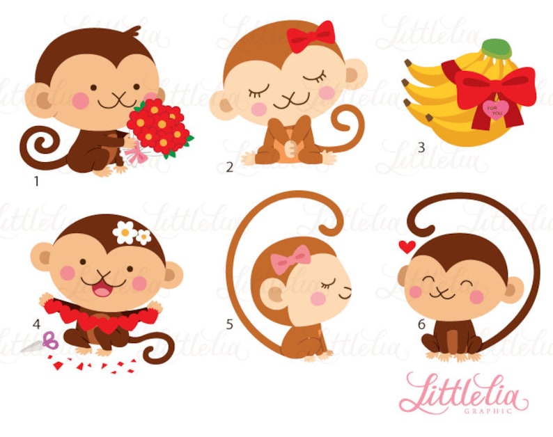 Monkey Love Clipart Valentine Clipart 16095 - Etsy