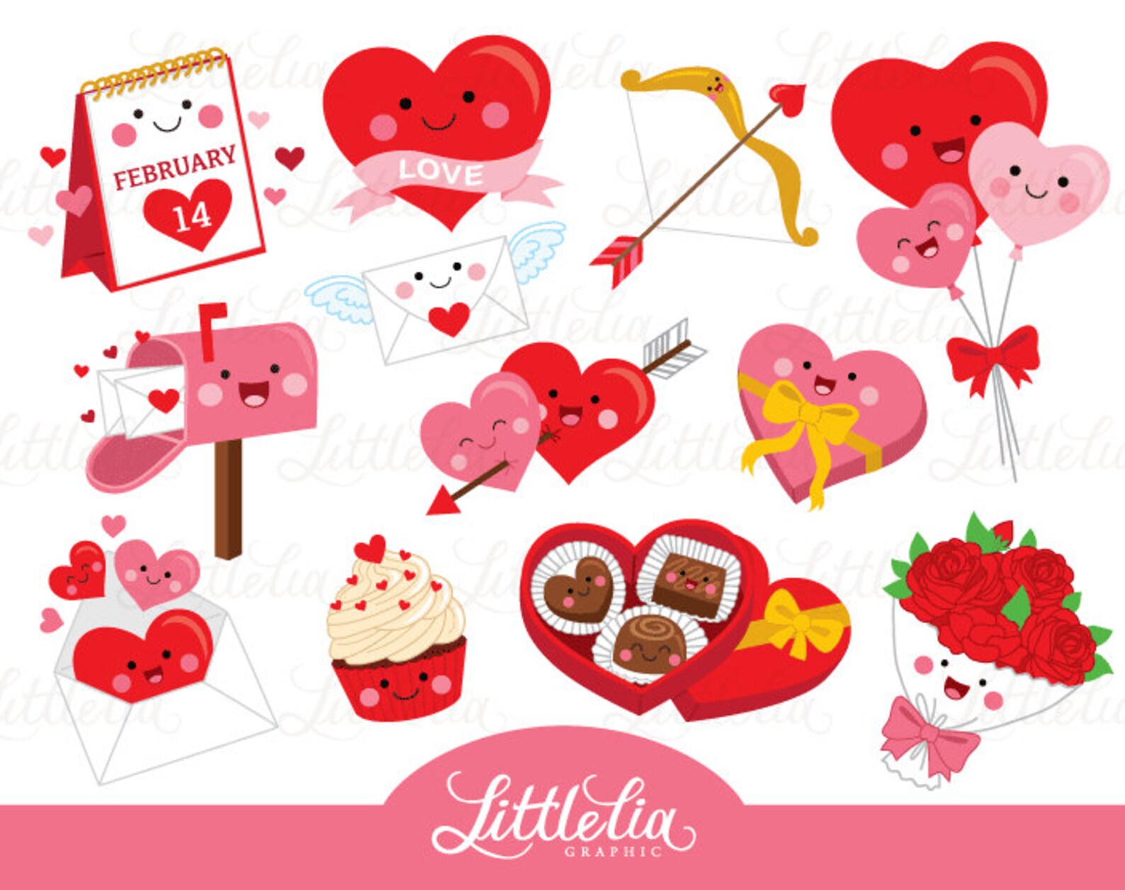 Valentine Kawaii Love Kawaii Valentine Clipart 16096 | Etsy
