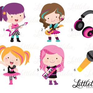 Rock Star Girls Clipart - Music Clipart - 16098 - Etsy