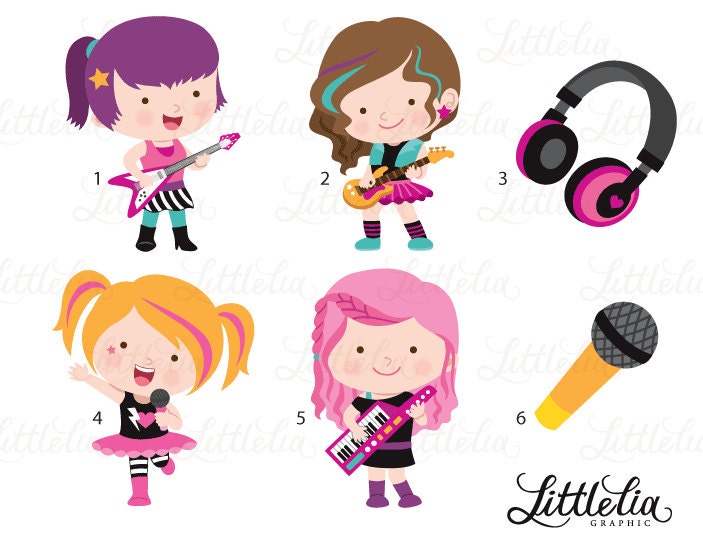Rock Star Girls Clipart Music Clipart 16098 - Etsy Singapore