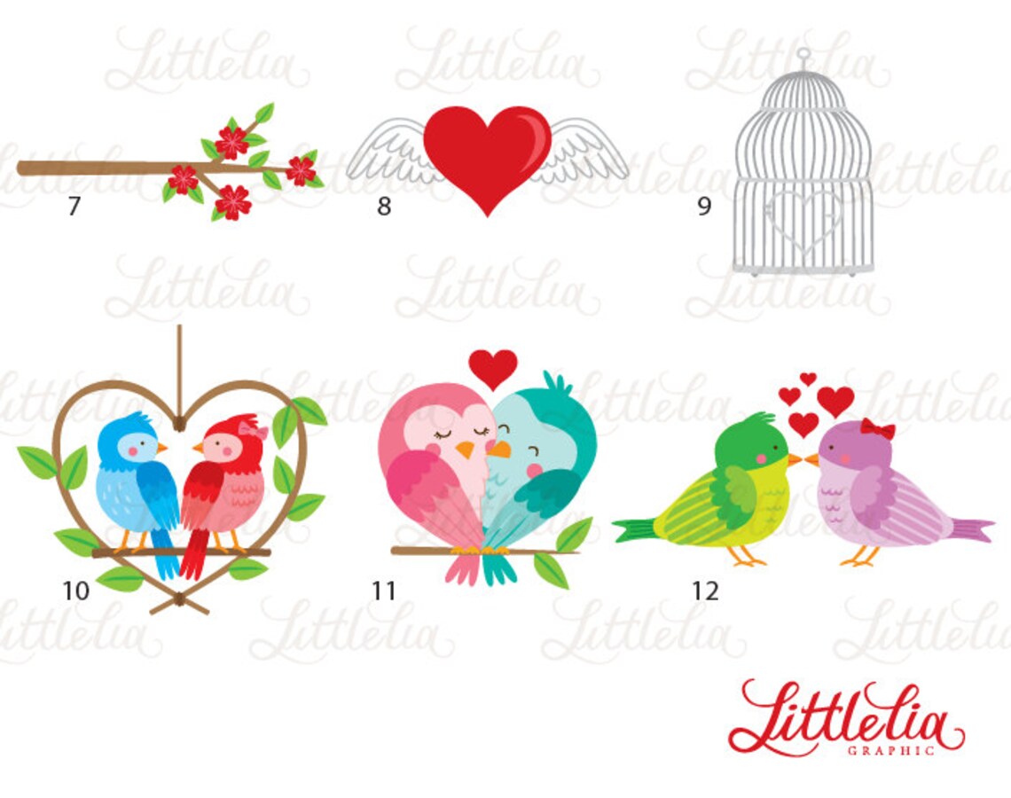 Love bird clipart valentine clipart 15100 | Etsy