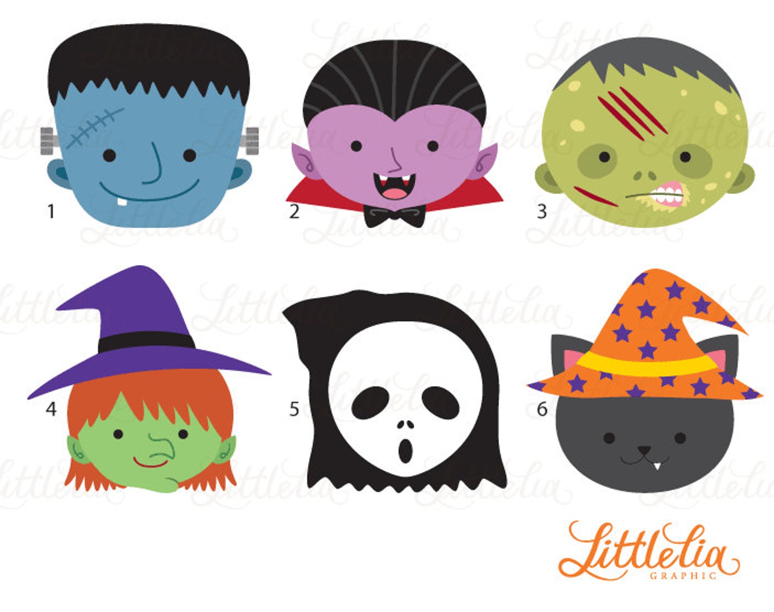 Halloween Cute Faces Halloween Clipart 16059 - Etsy