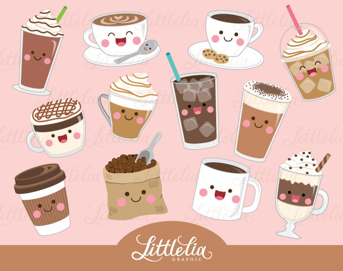 Coffee Kawaii Clipart - Coffee Clipart - 17016 - Etsy