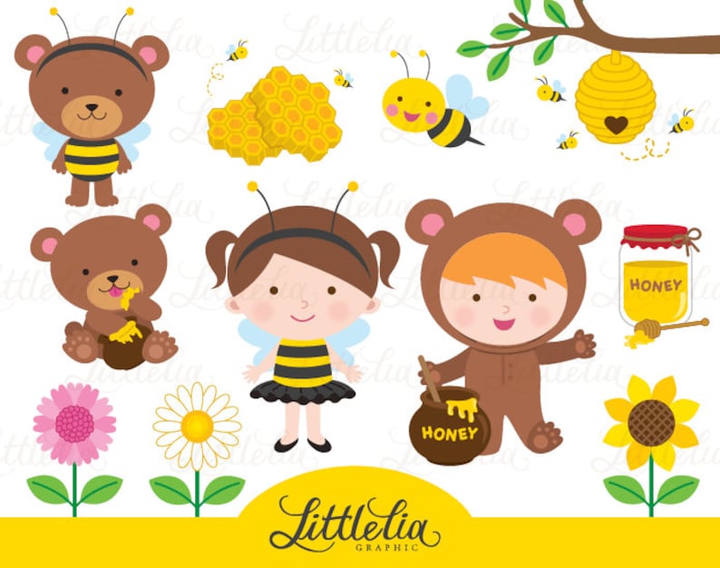 Honey Bear Clipart - Honey Bee Clipart - 15043 - Etsy UK