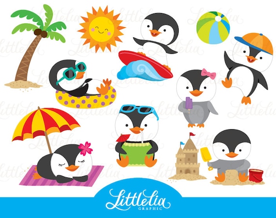 Summer Penguin Beach Clipart 16024 | Etsy