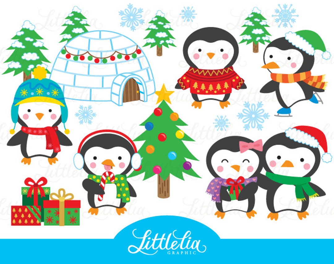 Christmas Penguin Clipart - Penguin Clipart - 15073 - Etsy