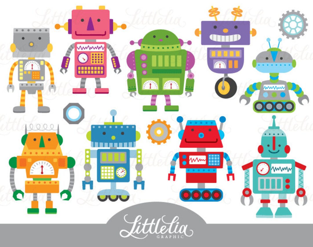Cute Robot Clipart - Robots Clipart - 15066 - Etsy